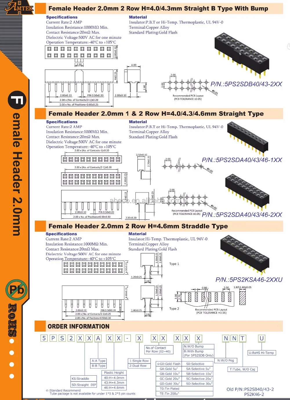 Pcb 48 Pin Connector Dual Row 4mm Female Header - Buy Female Header,48 ...