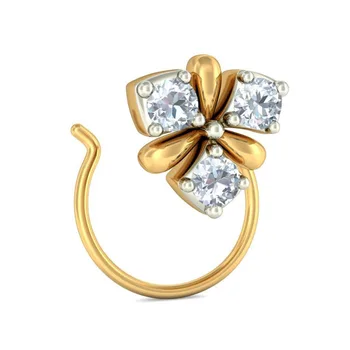 Three Stone Real Diamond Nose Stud In 14k Yellow Gold - Buy Designs Of ...