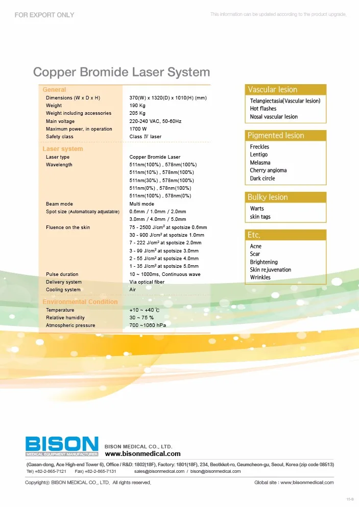 Copper Bromide Dual Yellow 578nm Green 511nm Laser / Auto-calibration ...