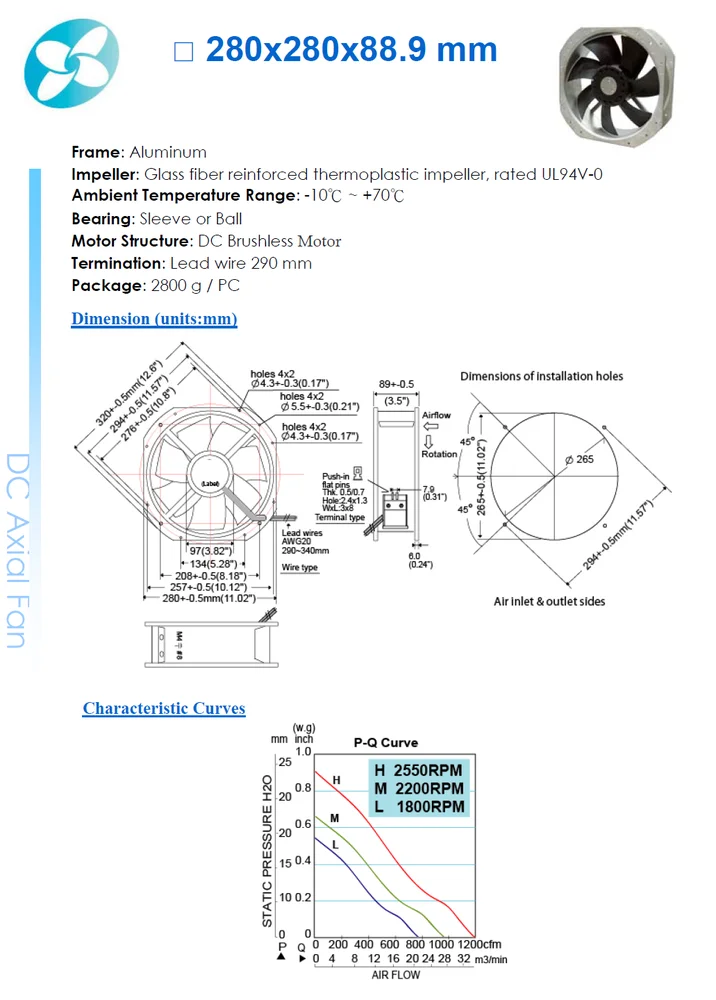 280x280x89mm Dc Axial Fan - Buy 280mm X 80mm 48v Dc Brushless Cooling ...