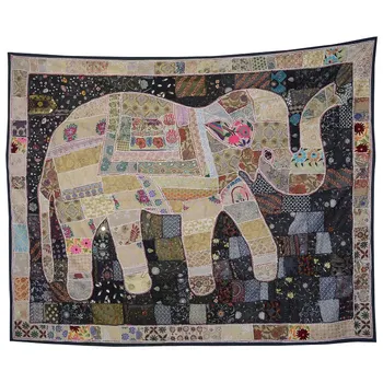 Indian Elephant Wall Hanging Tapestry Vintage Patchwork Wall Art Decorative Embroidered Tapestry ...