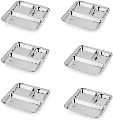 4-compartment Thali Stainless Steel Round Thali Plate Mess Trays Kids ...