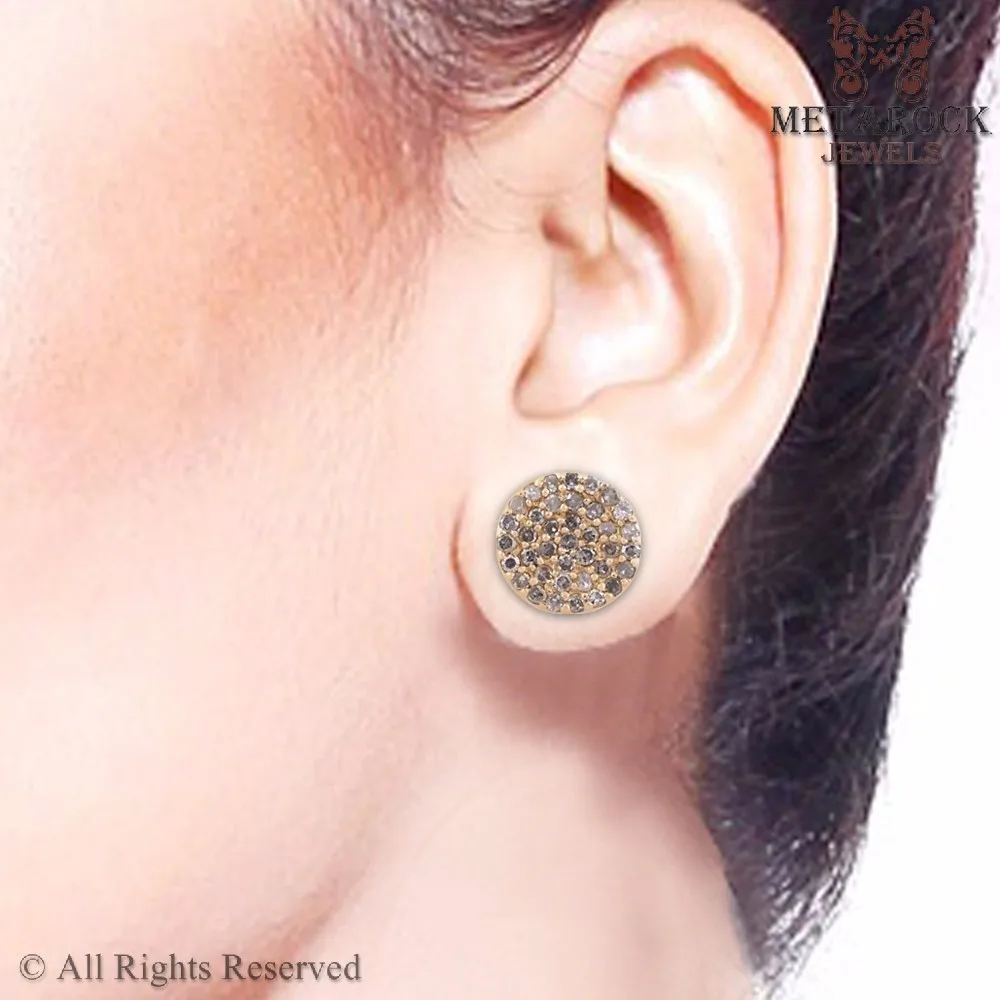 14k Gold Pave Diamond Stud Earrings Push Back Jewelry Round Diamond ...