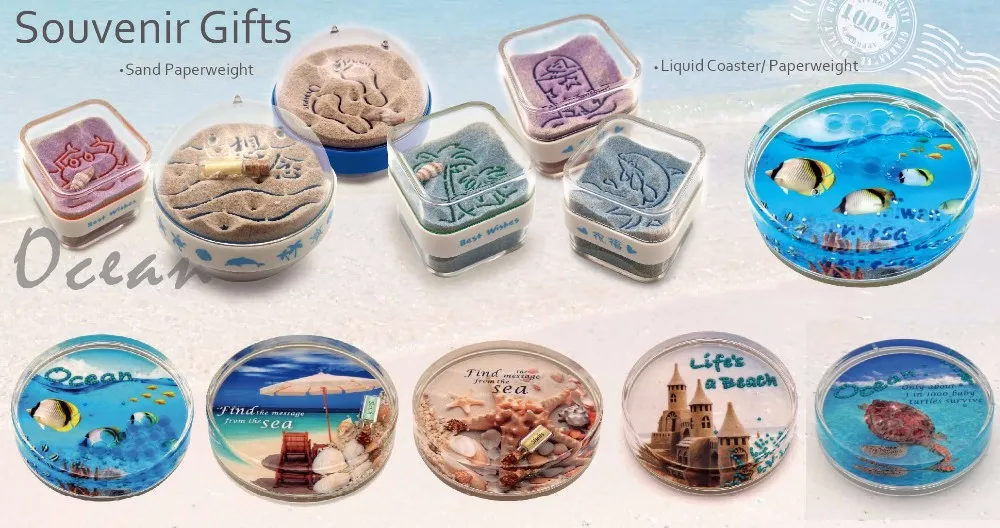 Sand & Shells Paperweight 2-1/8 Inch Cube Tropical Fish & Palm Tree ...