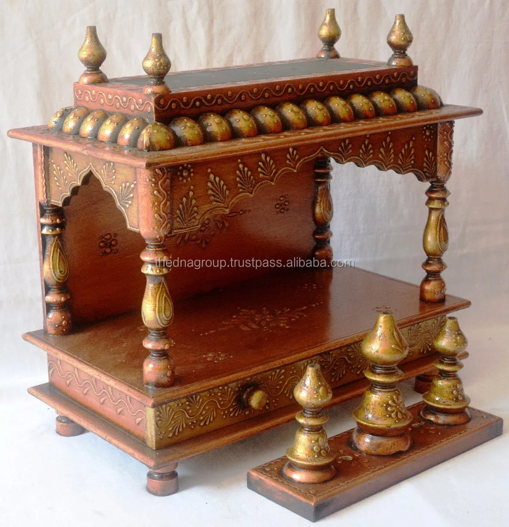 Hand Painted Copper Finish Wooden Temple With 2 Drawers - Buy Wooden ...