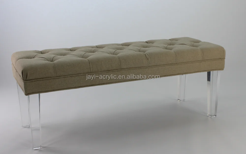 Modern Crystal Perspex Clear Acrylic Bench with Cushion