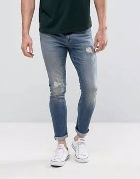 New Red White Black Ripped Denim Pant Knee Hole Zipper Biker Jeans Men Slim Skinny Destroyed ...