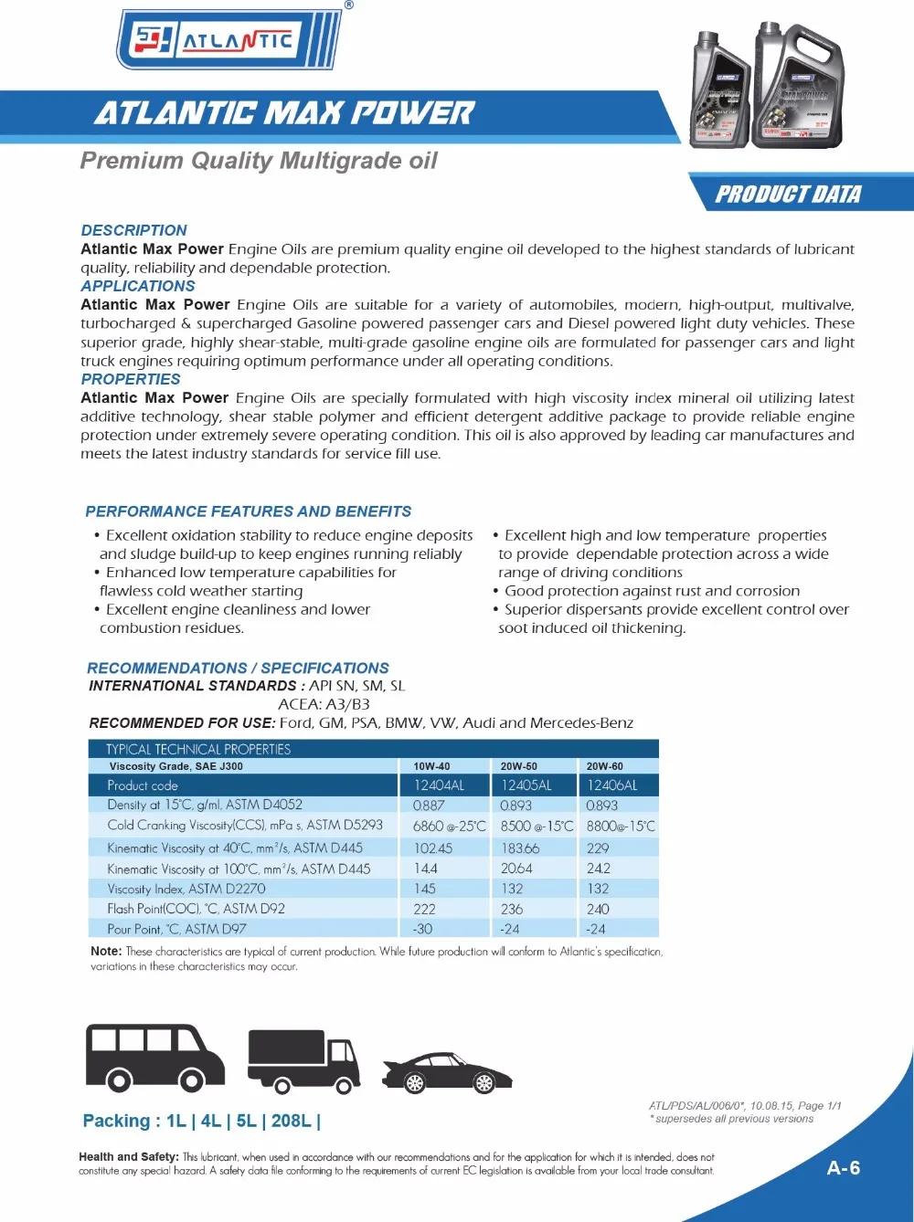 Atlantic Max Power Engine Oil Sae 15w40 Api Sl - Buy Engine Oil,Motor ...