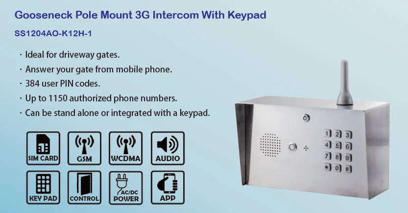4g Keypad Driveway Intercom For Goose-neck Mount - Buy Gsm Intercom,Keypad Access Control,Gsm ...