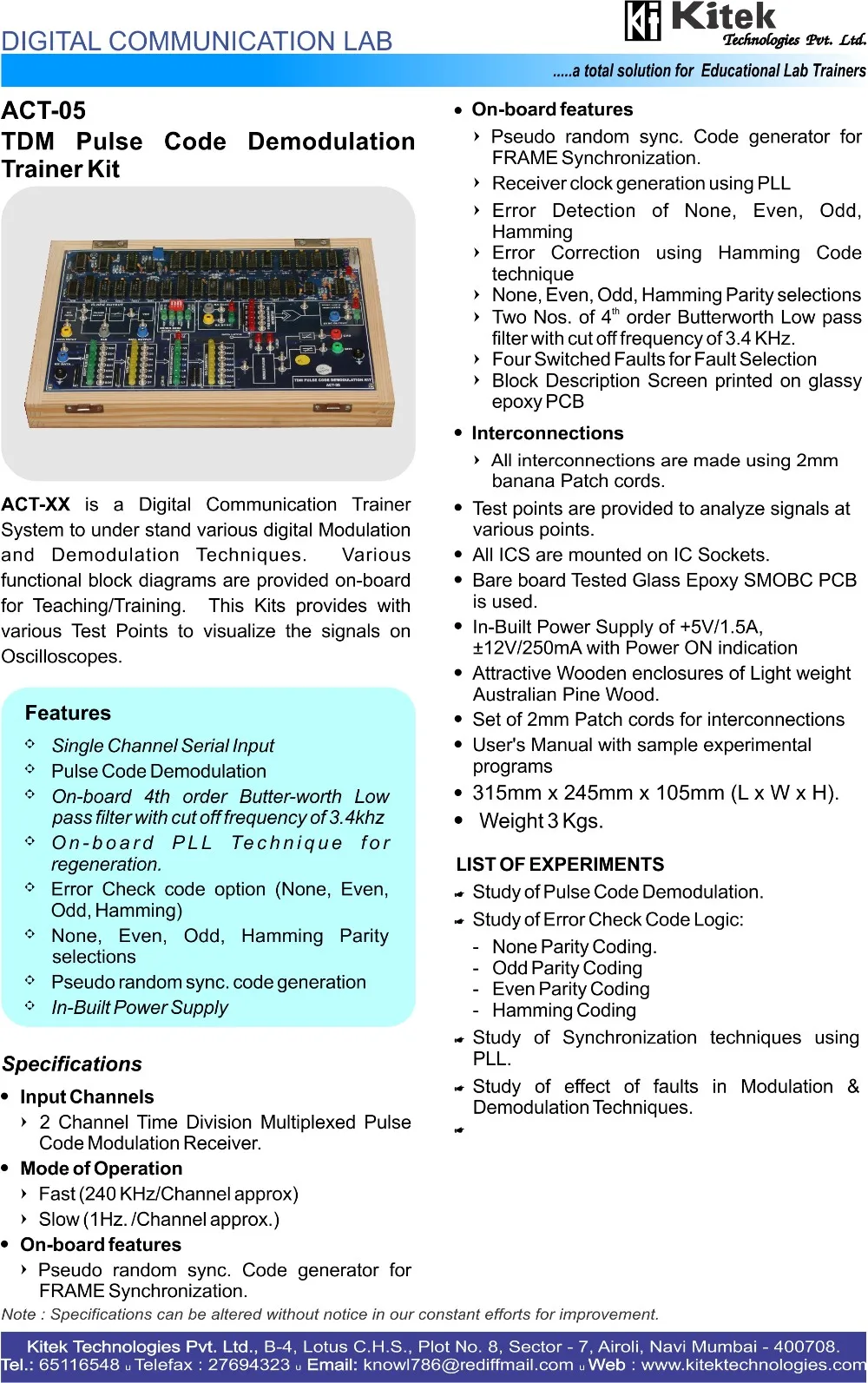 Tdm Modulation / Demodulation Communication Trainer Kit / Communication ...
