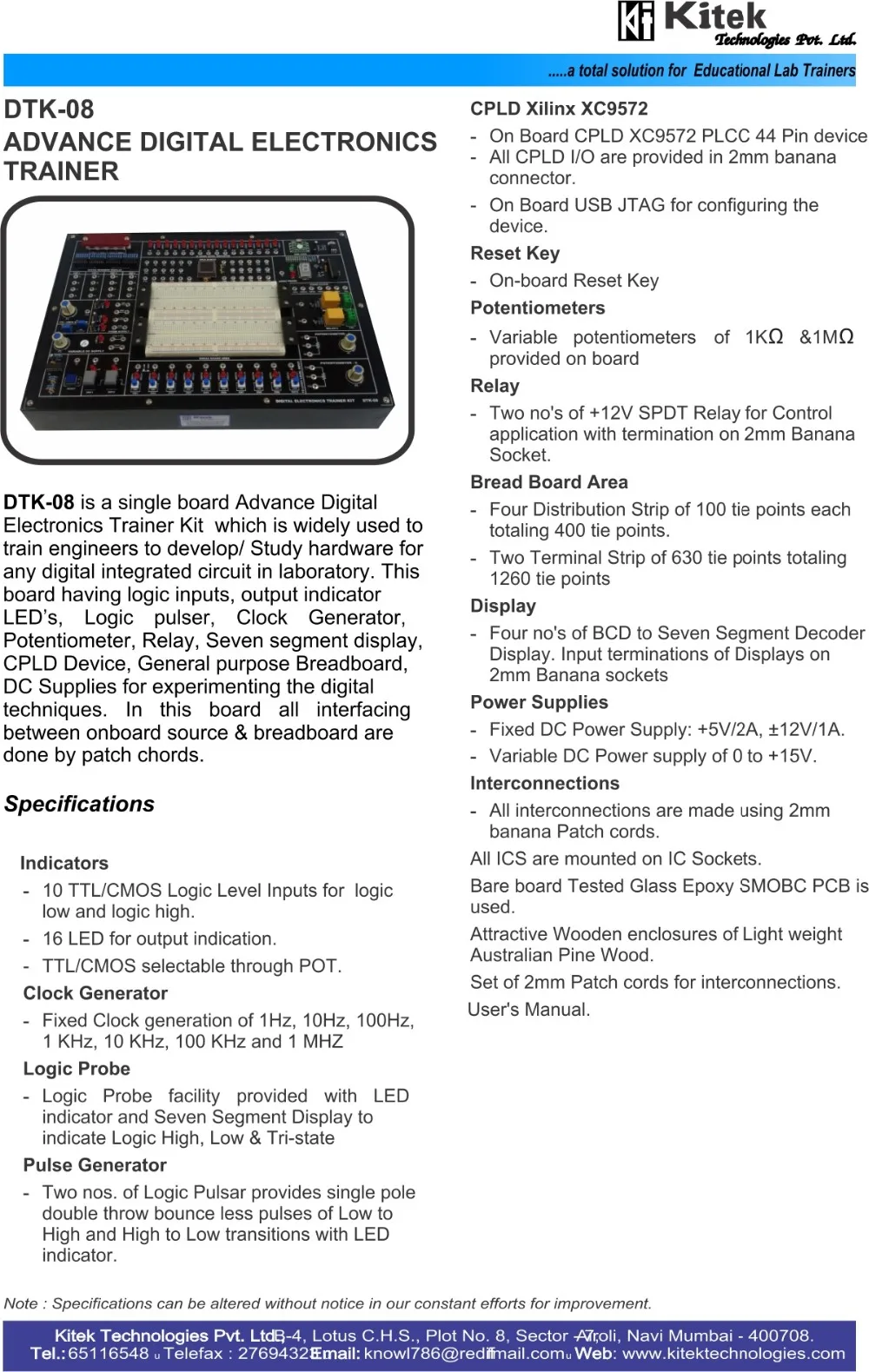 Didactic Trainer Equipment / Digital Trainer Board Kit / Basic ...