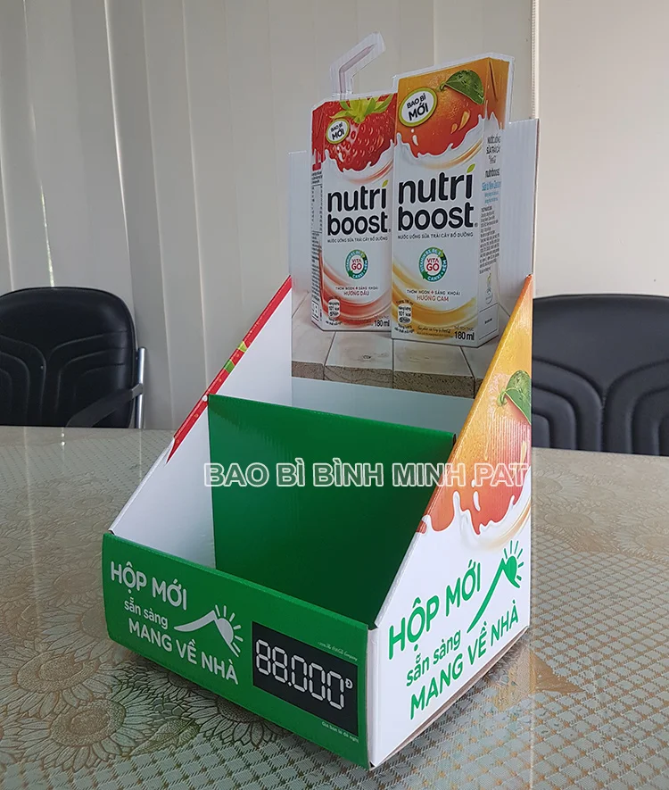 2 Tier Cardboard Display for Milk - Customizable Shelves