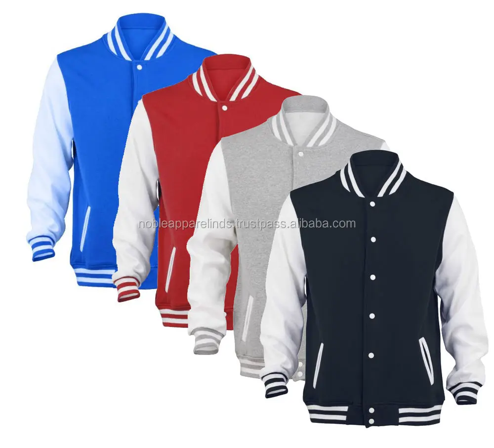 Men Long Sleeve Heather Varsity Jacket Slanted Blank Plain Baseball ...