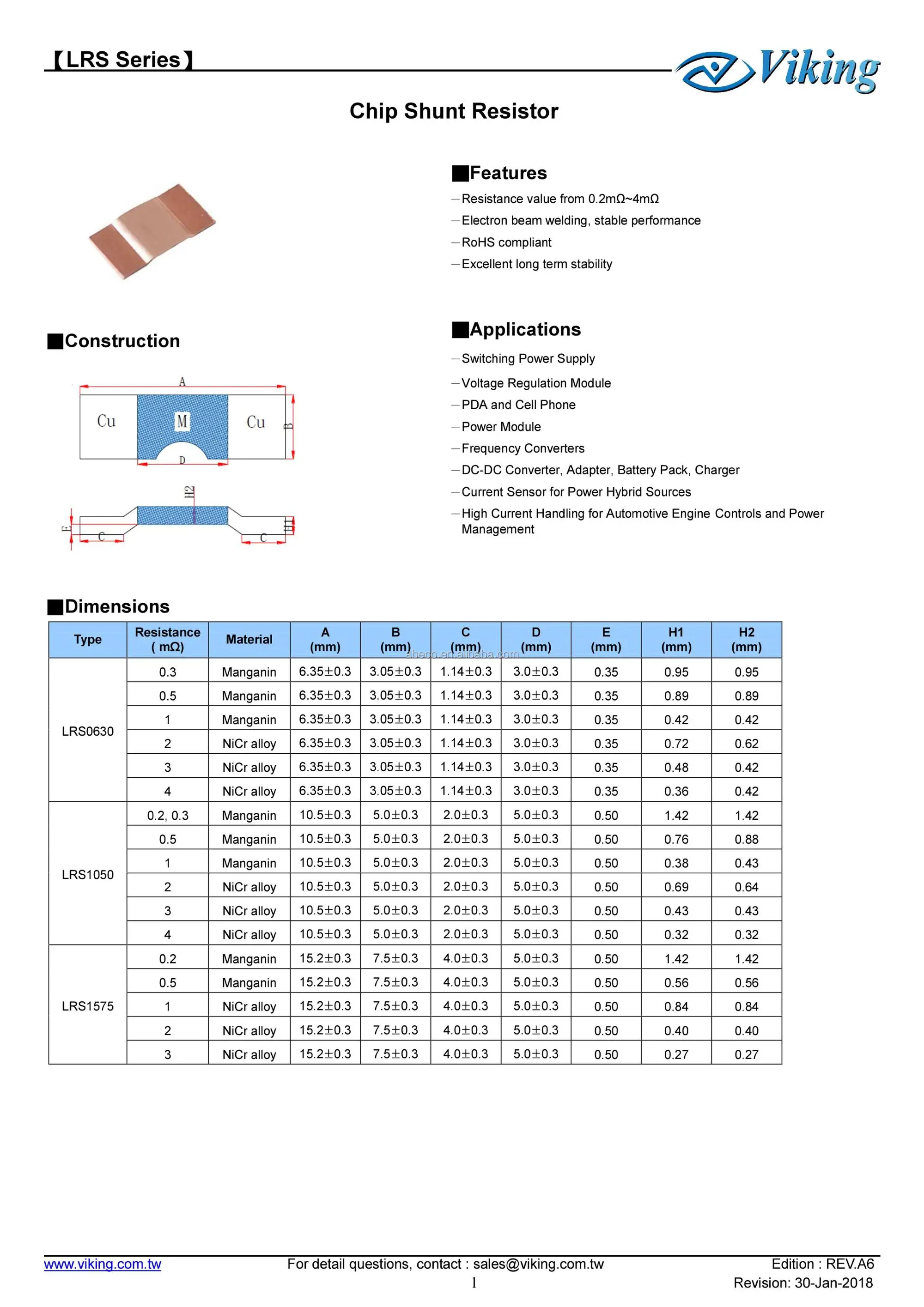 LRS 0.2mr to 4mr Milliohm Chip Shunt Resistor - Viking