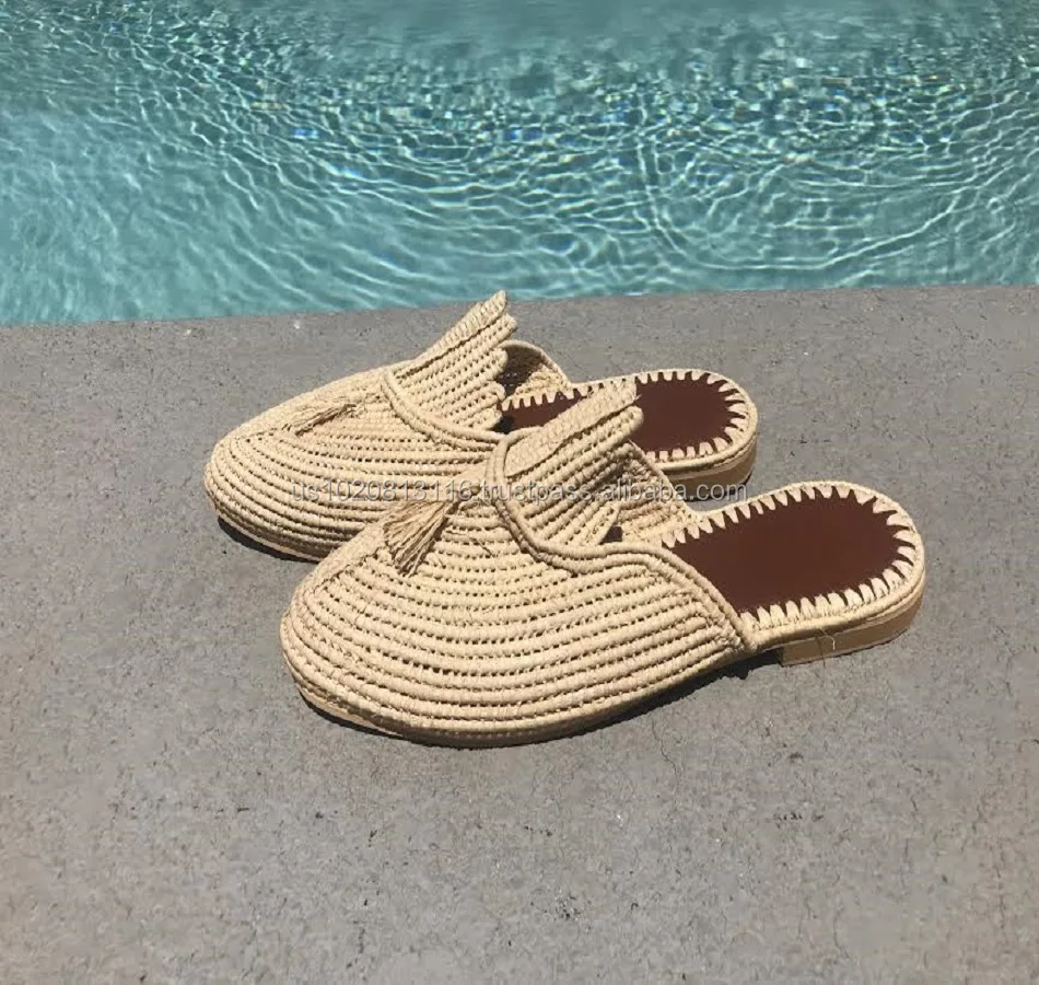 Beautiful Handmade Moroccan Raffia Sandal With Tassel - Buy Natural ...