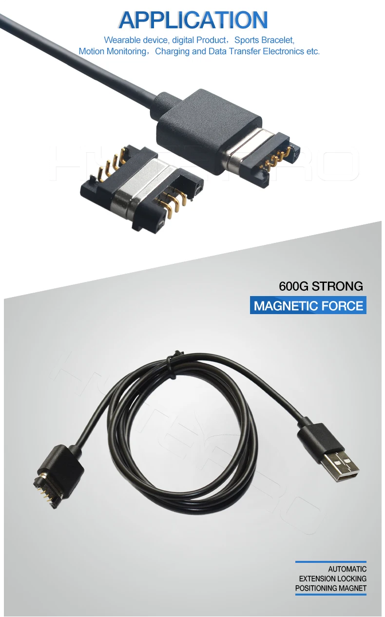 Waterproof 4 Pogo Pin Micro Usb Cable Charging Magnetic Connector For ...