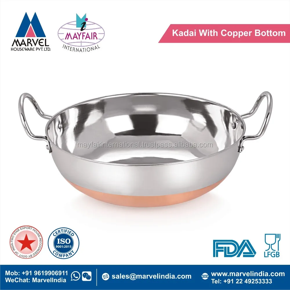 Stainless Steel (SS) Kadai with Copper Bottom - Durable Cookware