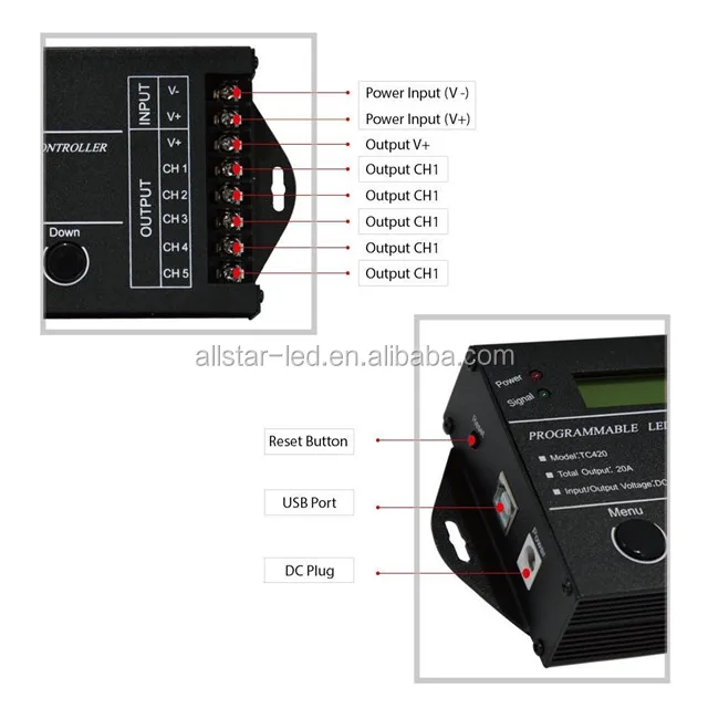 Programmable Tc420 Led Time Controller 5 Channels Common Anode Dc12/24v ...
