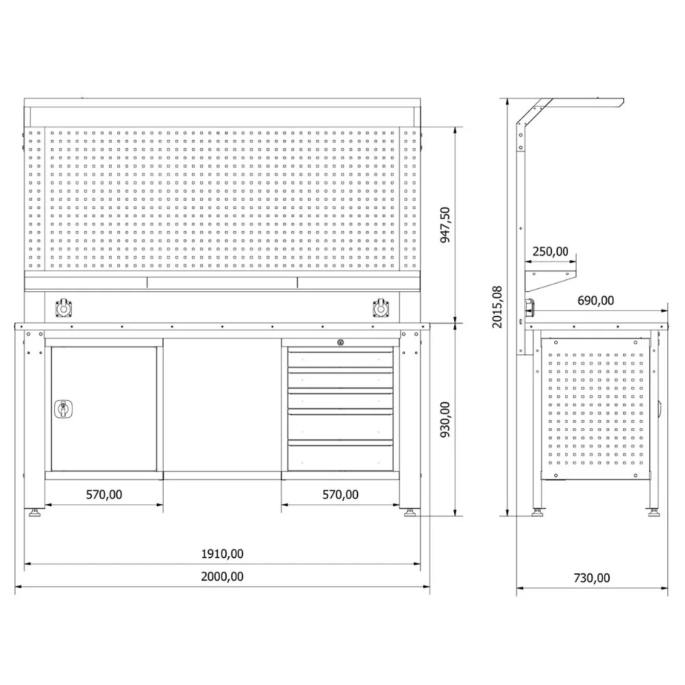 Steel Workshop Desk with Perforated Panel - Durable & Customizable