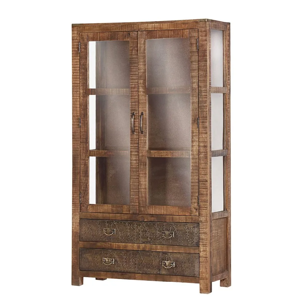 Solid mango Wood Cabinet with Glass Door/Solid Wooden Cabinet/Display ...