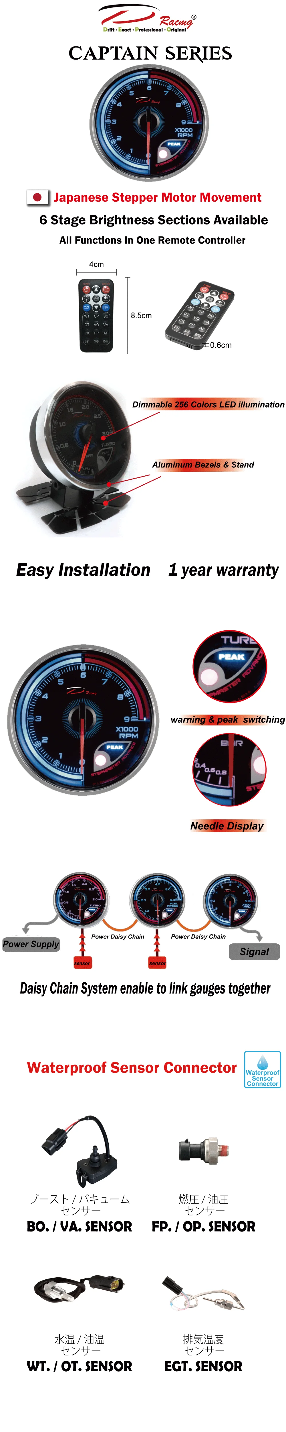 60mm Tachometer RPM Stepper Motor - Racing Gauge for Cars