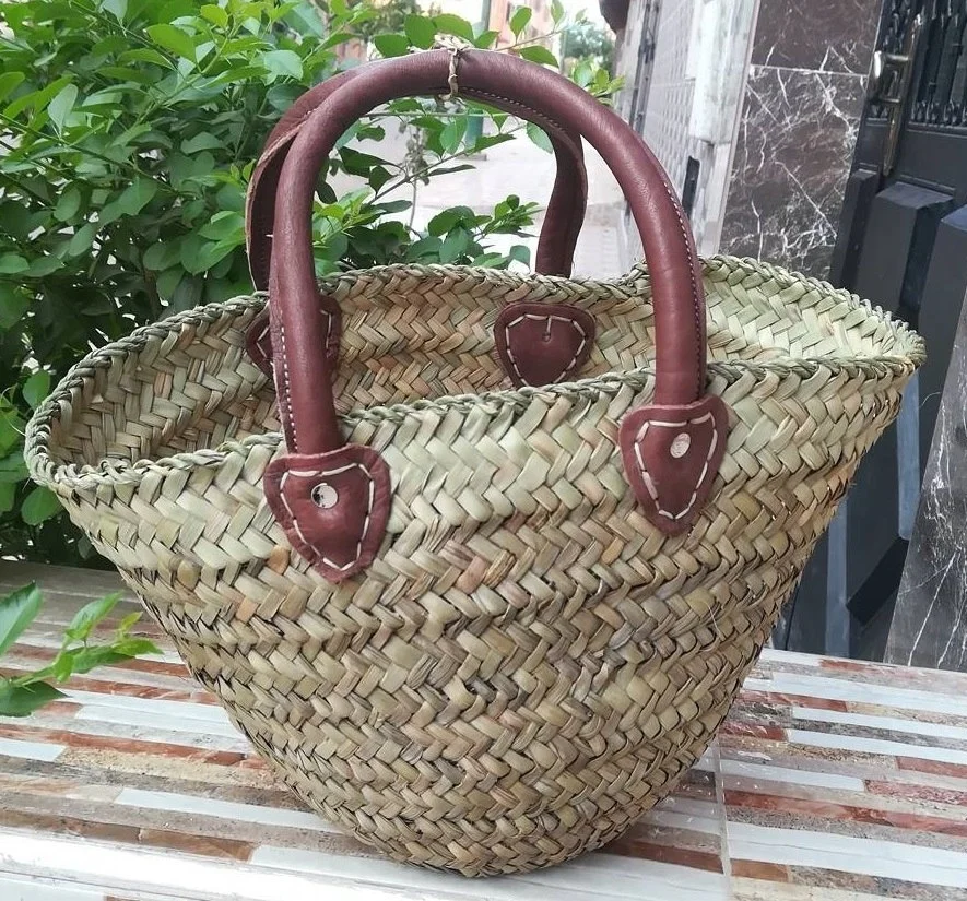 Shop Our French Style Market Basket Bag with Leather Handles