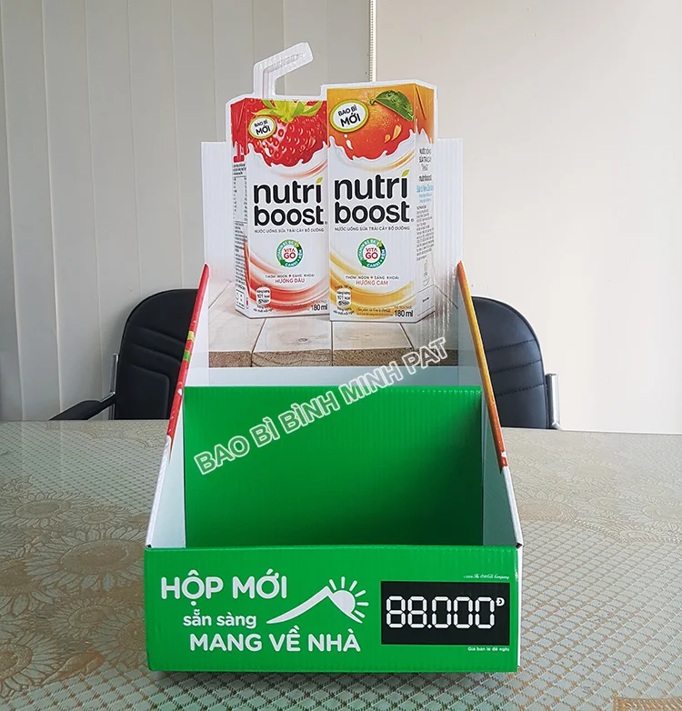 2 Tier Cardboard Display for Milk - Customizable Shelves