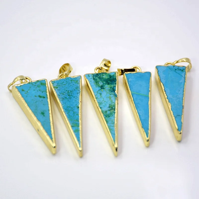 40mm 24k Gold Electroplated Edge Turquoise Triangle Pendant Gold ...