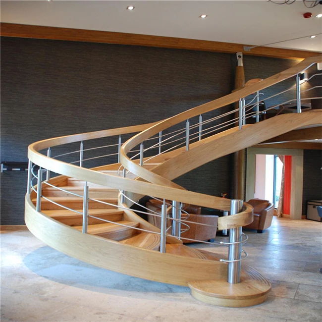 High Quality Double Curved Stringer Staircase/steel Glass Spiral Stair