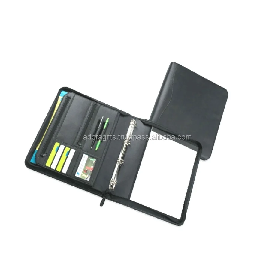 Custom All Color Zippered Ring Binder Pu Leather Folder Compendium ...