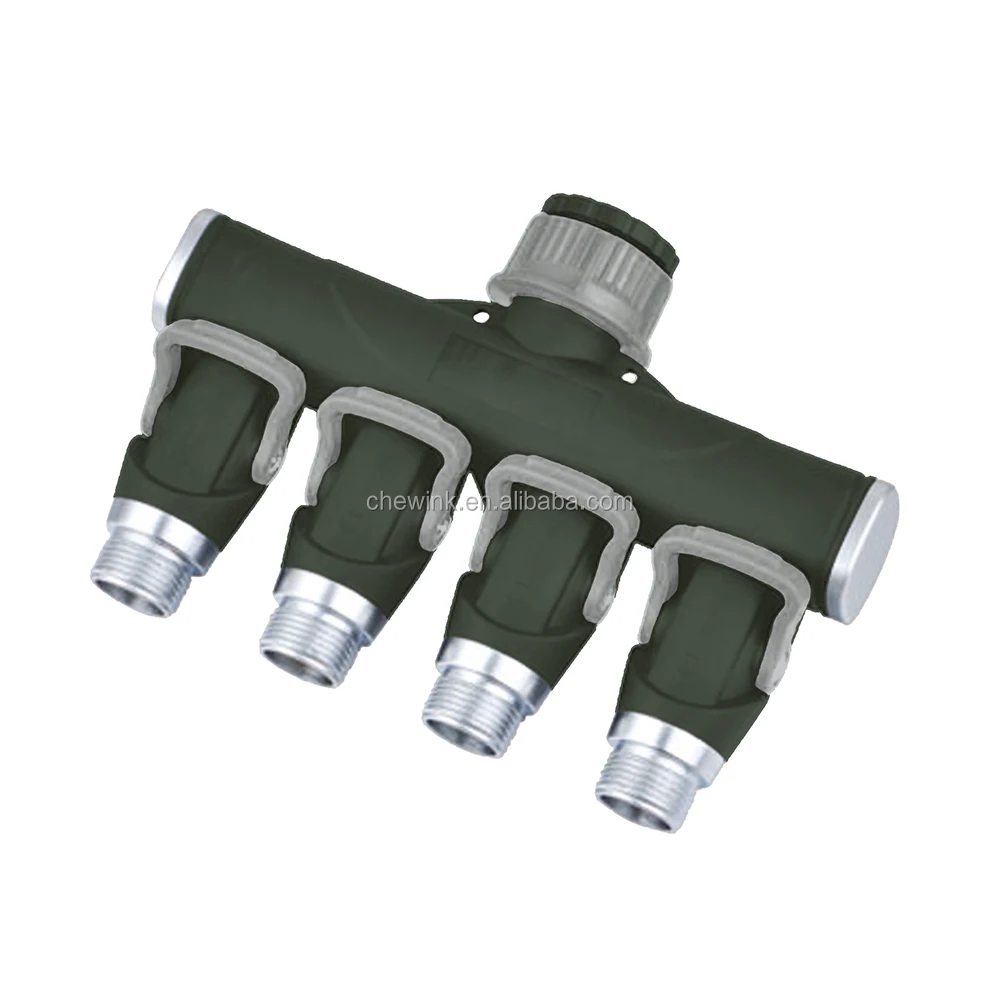 Garden Metal Plastic 4 Way Water Manifold Hose Connector with Lever On ...