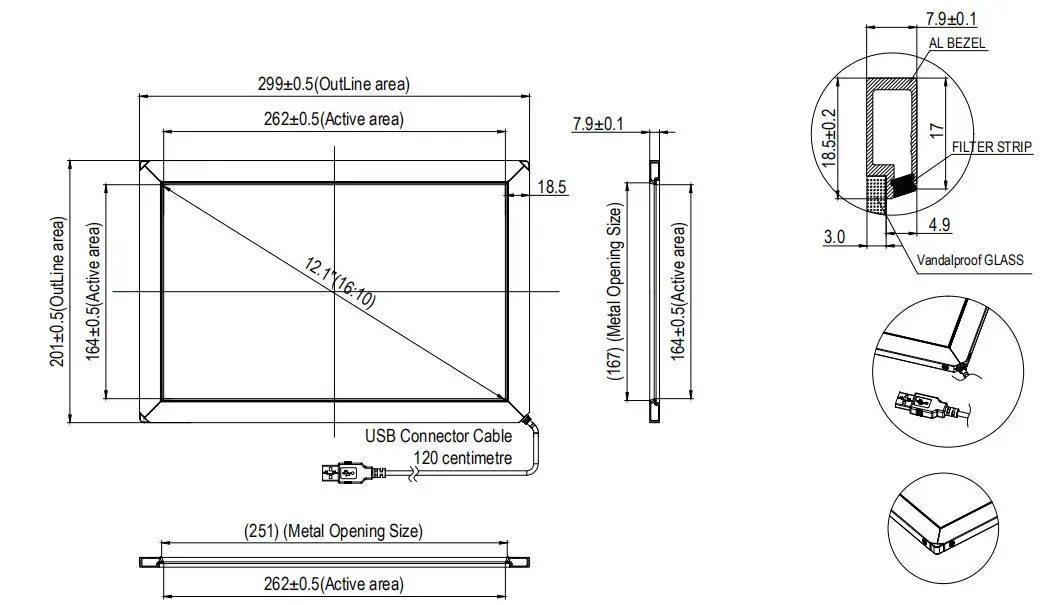 12.1-inch Infrared IR Touch Screen Panel - Ultra Slim Design
