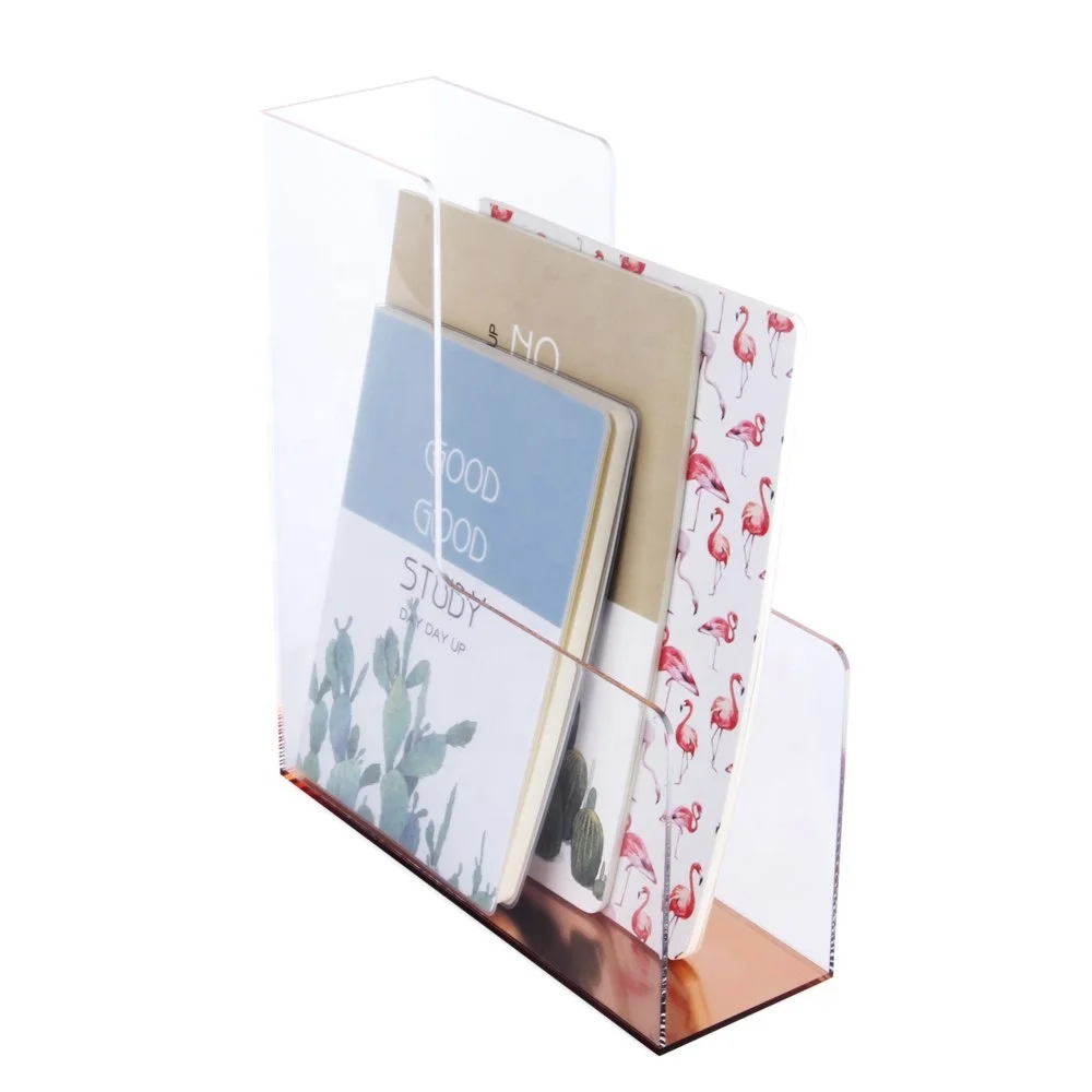 Custom Golden Base Office Acrylic Plexiglass Deskrop Magazine Holder ...