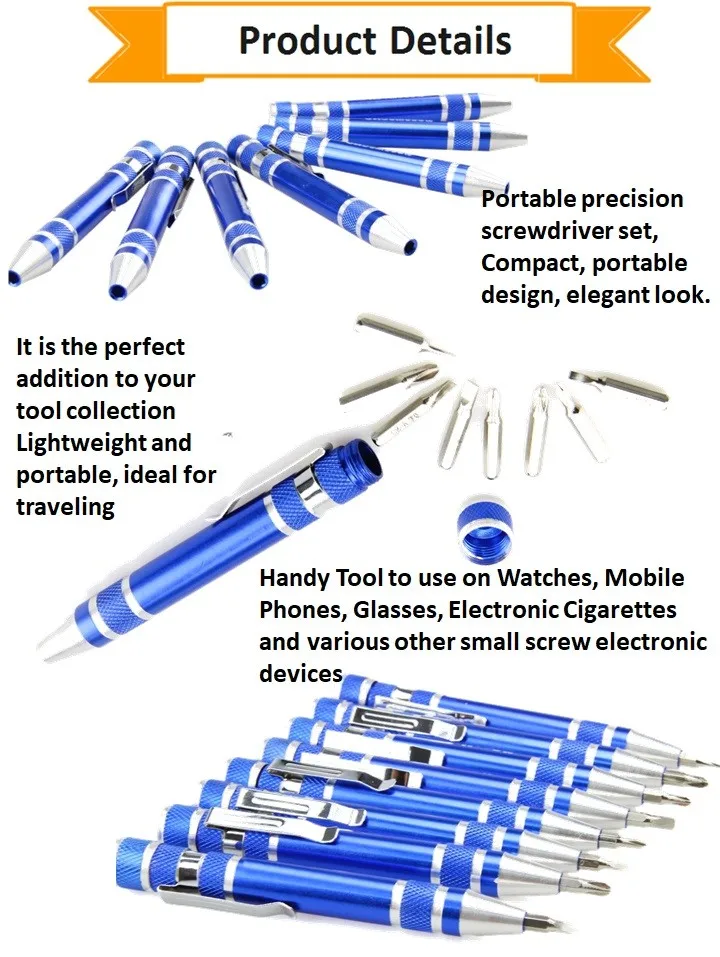 8-in-1 Precision Pocket Screwdriver Set,Phillips & Slotted,Multipurpose ...