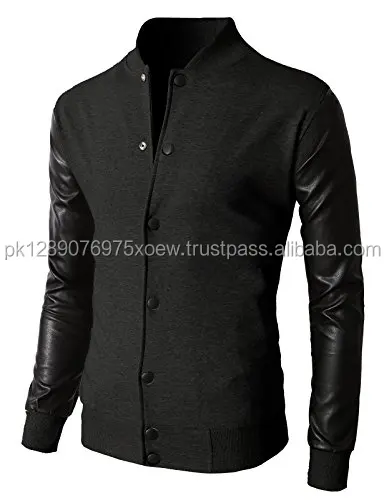 Sky Blue Wool White Leather High Quality Men Baseball Jacket/ Baseball ...