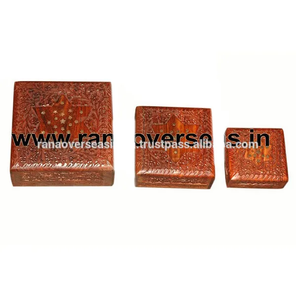 Decorative Wooden Handcarved Boxes Set Of 3 Pieces Box Set For Jewelry ...