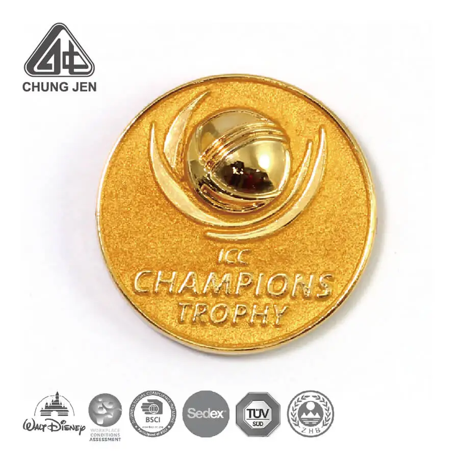 Embossed Champions Trophy Gold Powder Pin Badge - Buy Champions Trophy ...