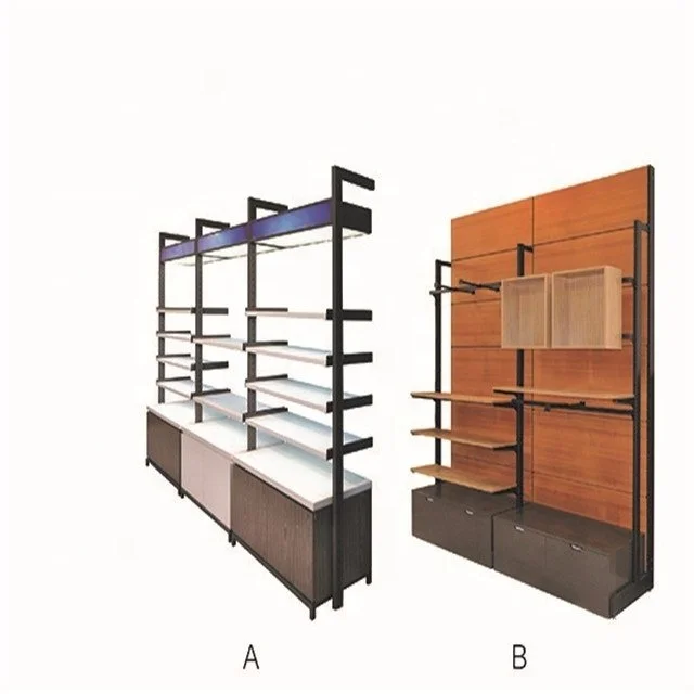 Wood Color Metal Display Rack Gondola Modern Style Double Sided ...