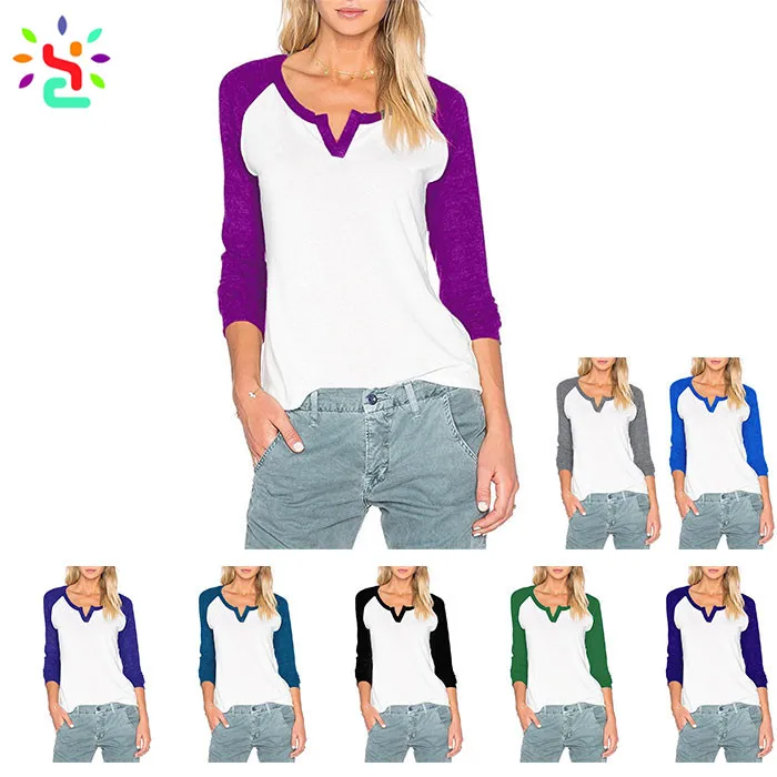 Womens Raglan Baseball T Shirt V Neck Tee Long Sleeve Jersey T Shirts ...