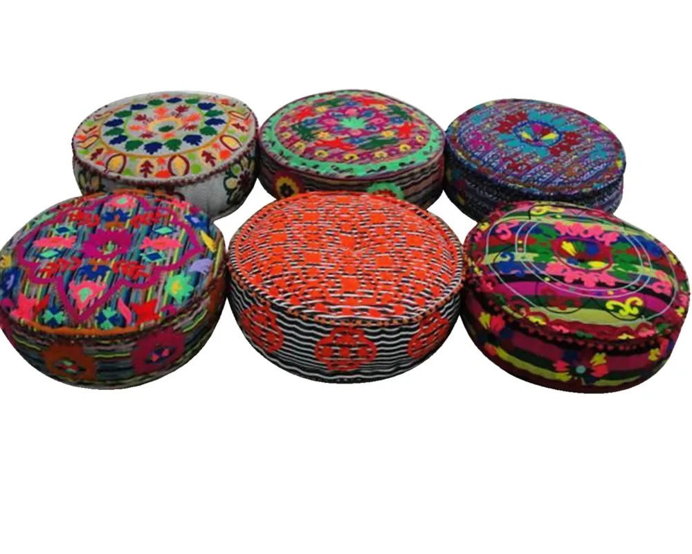 Shop Our USA High Selling Embroidery Cotton Floor Poufs