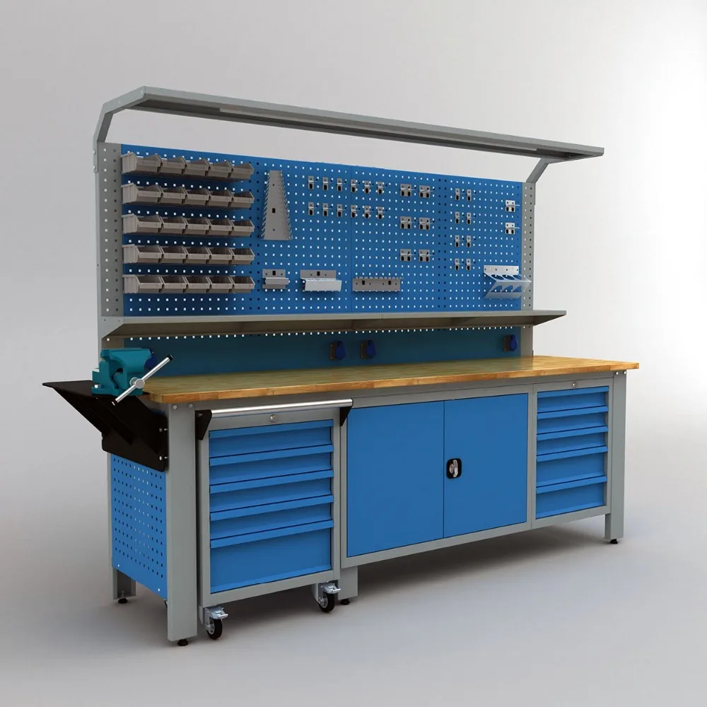 Industrial Factory Workbench with Tool Cart - Bodur
