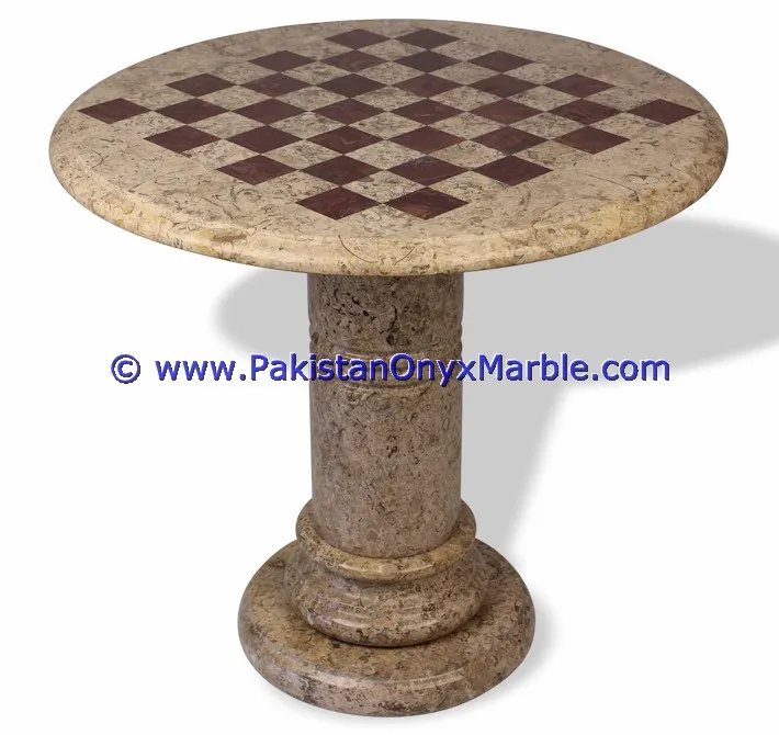 Round Chess Table 24 Inch - Elegant ONYX Marble Design