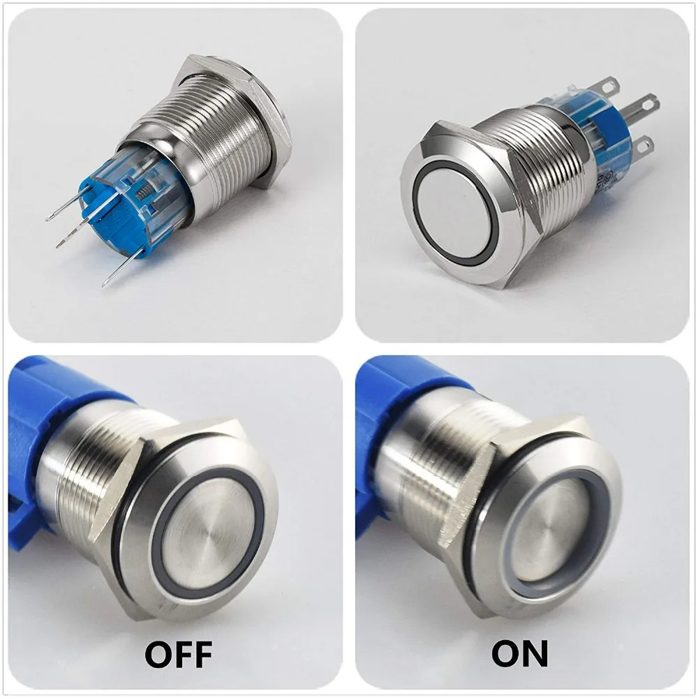 Blue Color 19mm 24v Round Ring Push Button Switch Latching Stainless ...