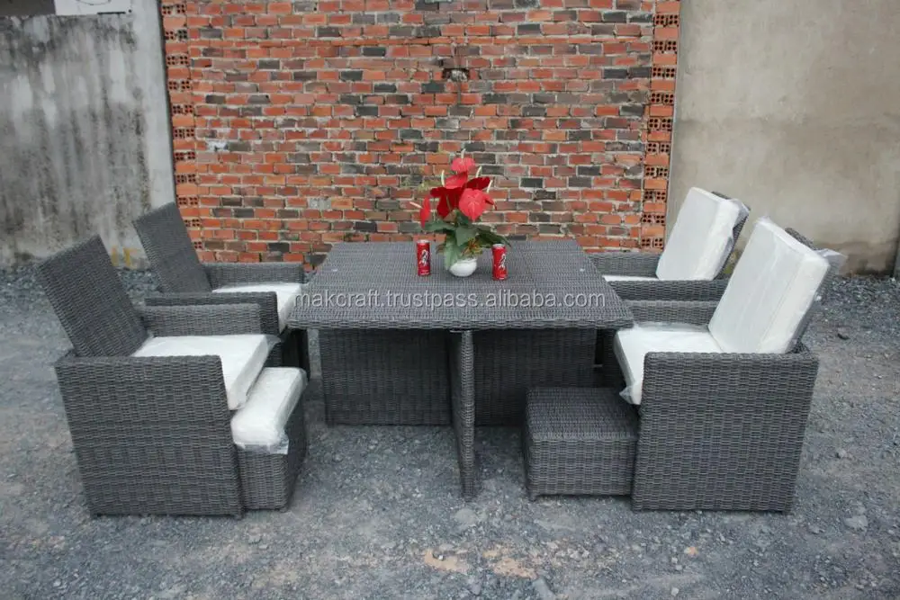 Wicker Rattan Outdoor Garden Cube Dining Table And 4 Chairs / 6 Chairs ...
