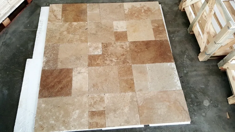 Tumbled Mix Rustic Travertine Floor Tiles - French Pattern, Exterior & Indoor