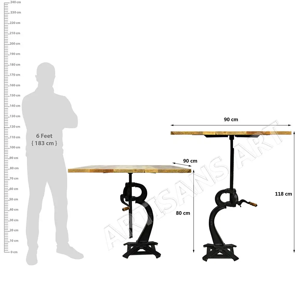 Adjustable Industrial Table With Crank Handle Cast Iron With Square ...