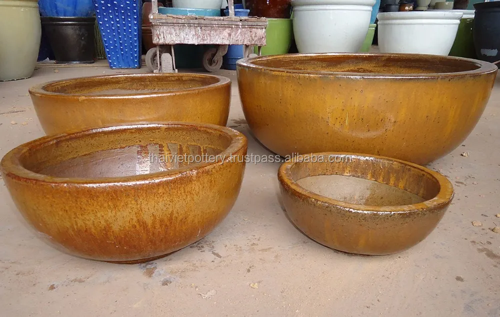 Bowl Shaped Pots - Rust Pots - Set of 4 Ceramic Pots
