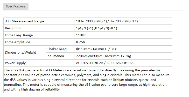 YE2730A Directly measure d33 values of piezoelectric ceramics, polymers ...