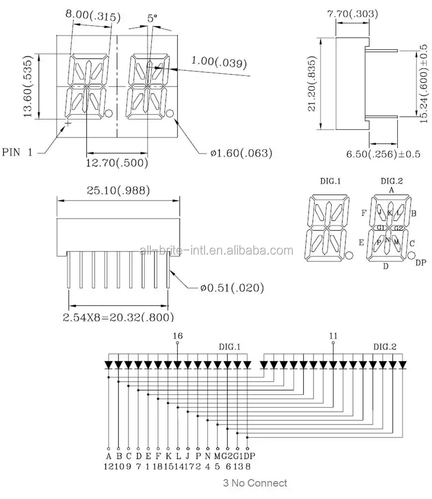 0.39 Inch 2 Digit 14 Segment Super Red Common Anode Alpha Numeric ...