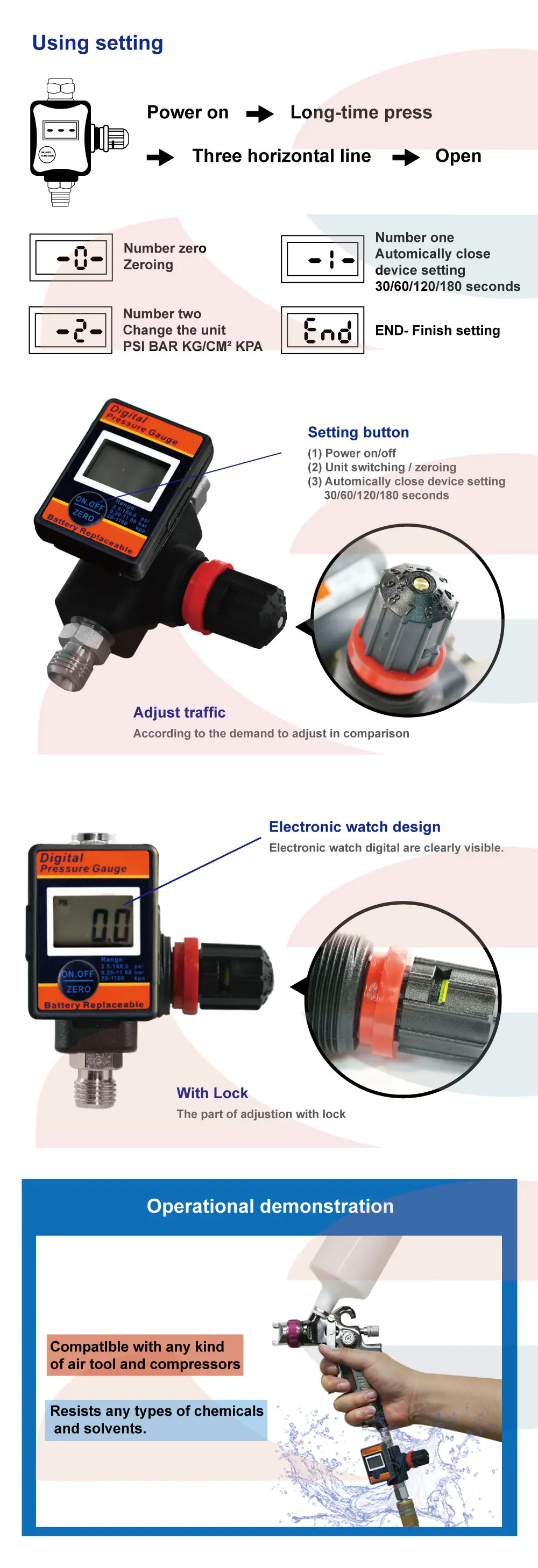 1/4" Mini Digital Pressure Regulator Valve Air Tools Use Pneumatic ...